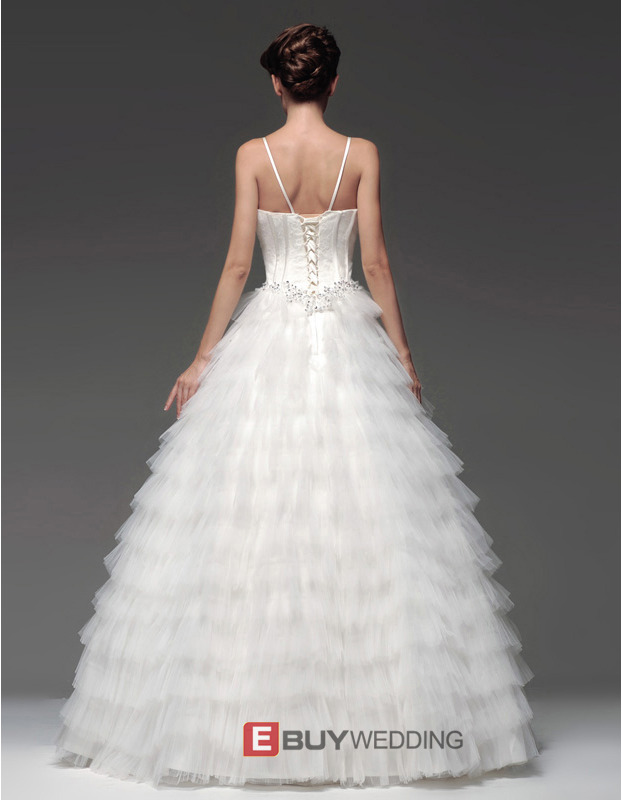 Designer A-Line Floor Length Tiered Wedding Dresses with Spaghetti ...