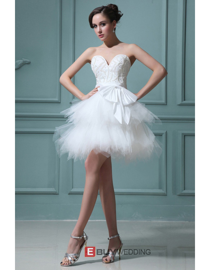 Custom Sweetheart Tulle Short Beach Wedding Dresses for Summer - US ...
