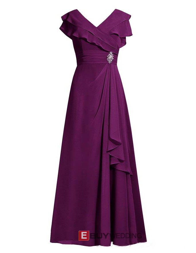 Modest V-Neck Floor Length Chiffon Mother of the Bride/ Groom Dresses ...