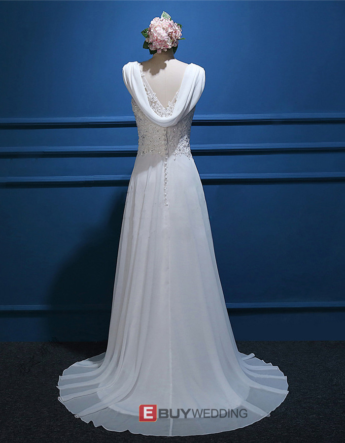 Elegant A-Line Round Empire Sweep Train Chiffon Wedding Dresses - US ...