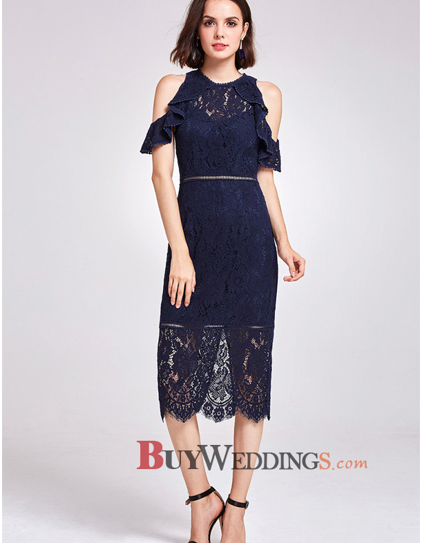 Custom Off-the-shoulder Knee Length Lace Cocktail/ Holiday Dresses - US ...